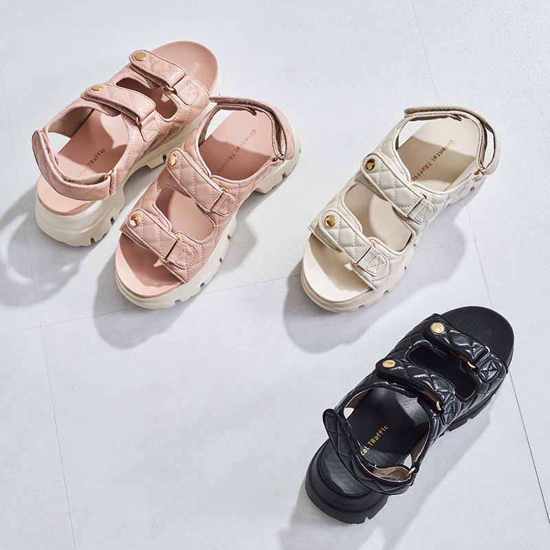 Quilted Double Belt Platform Sandals