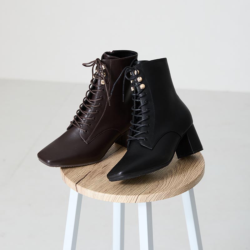 Square Toe Lace-up Heel Boots